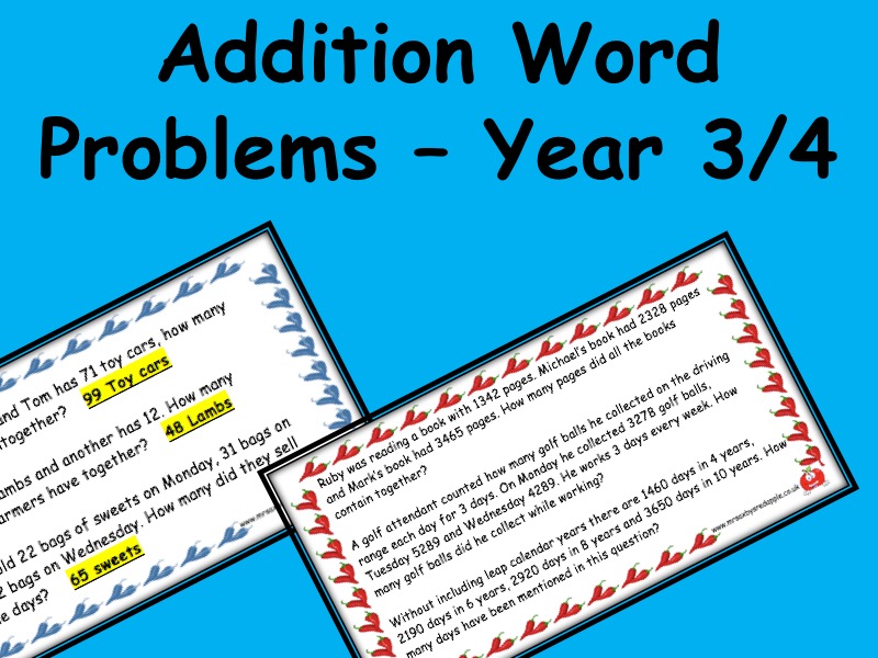 Addition Word Problems Year 3 4 5 Maths With Answers 3 Levels Of 