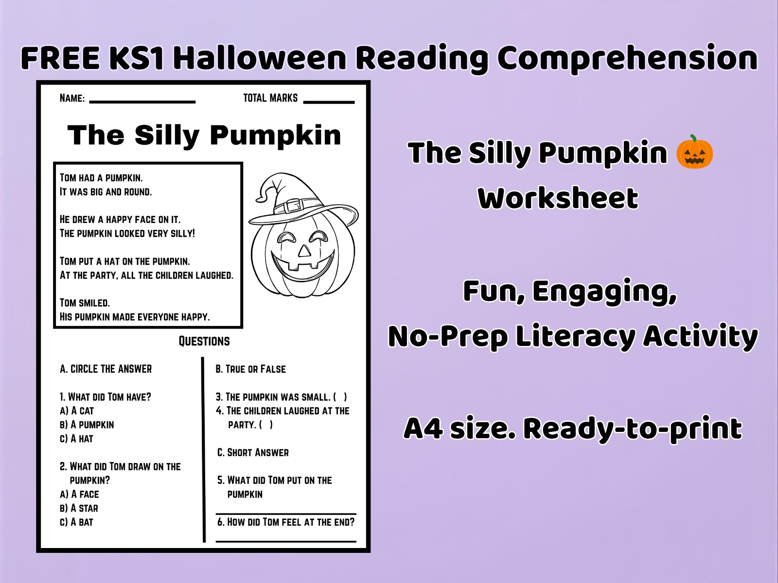 Free KS1 Halloween Reading Comprehension Worksheet | The Silly Pumpkin ...