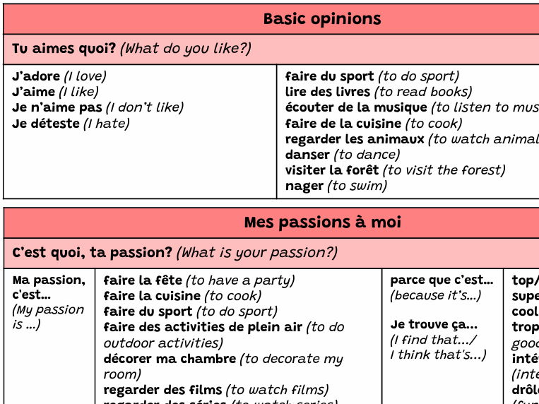 Vif 1 Unit 2 Ma Vie Active | Teaching Resources