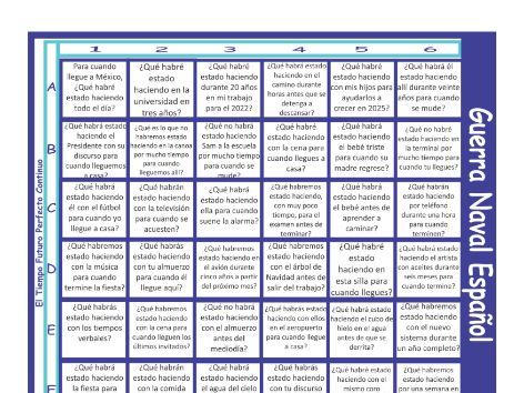 Future Perfect Continuous Tense Spanish Battleship Board Game ...