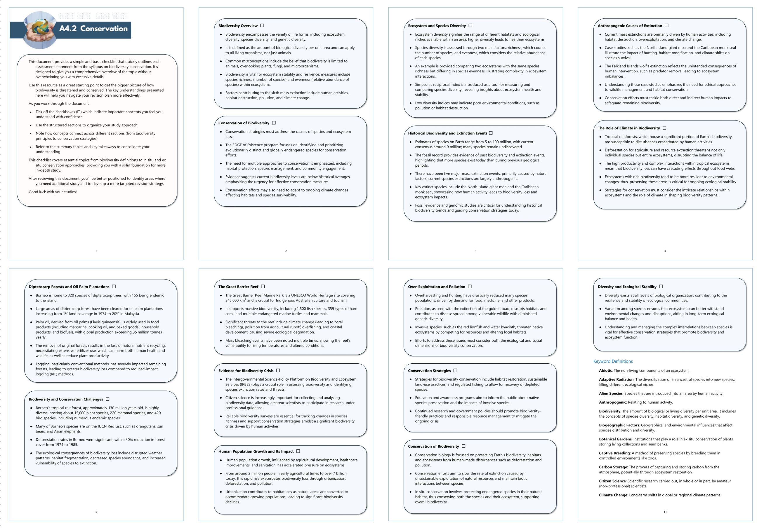 IB DP Biology A4.2 Conservation and Biodiversity Condensed Topic Notes ...