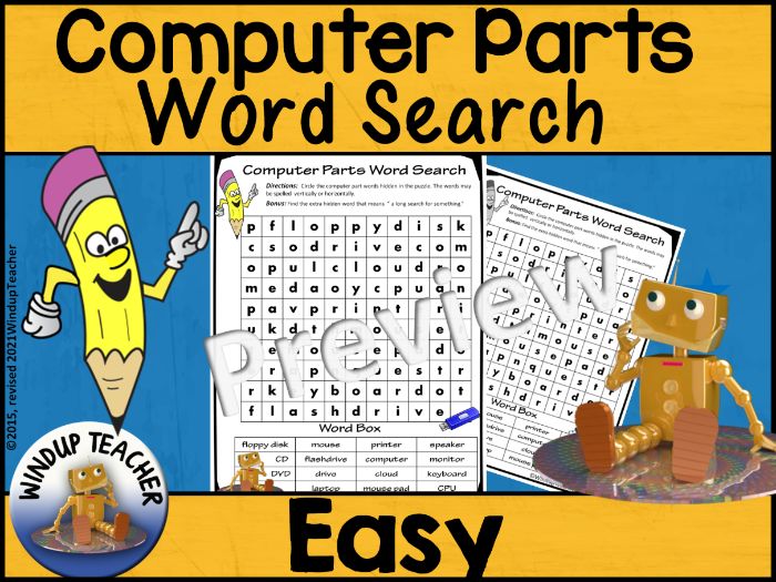 Computer Parts Word Search EASY Puzzle Teaching Resources