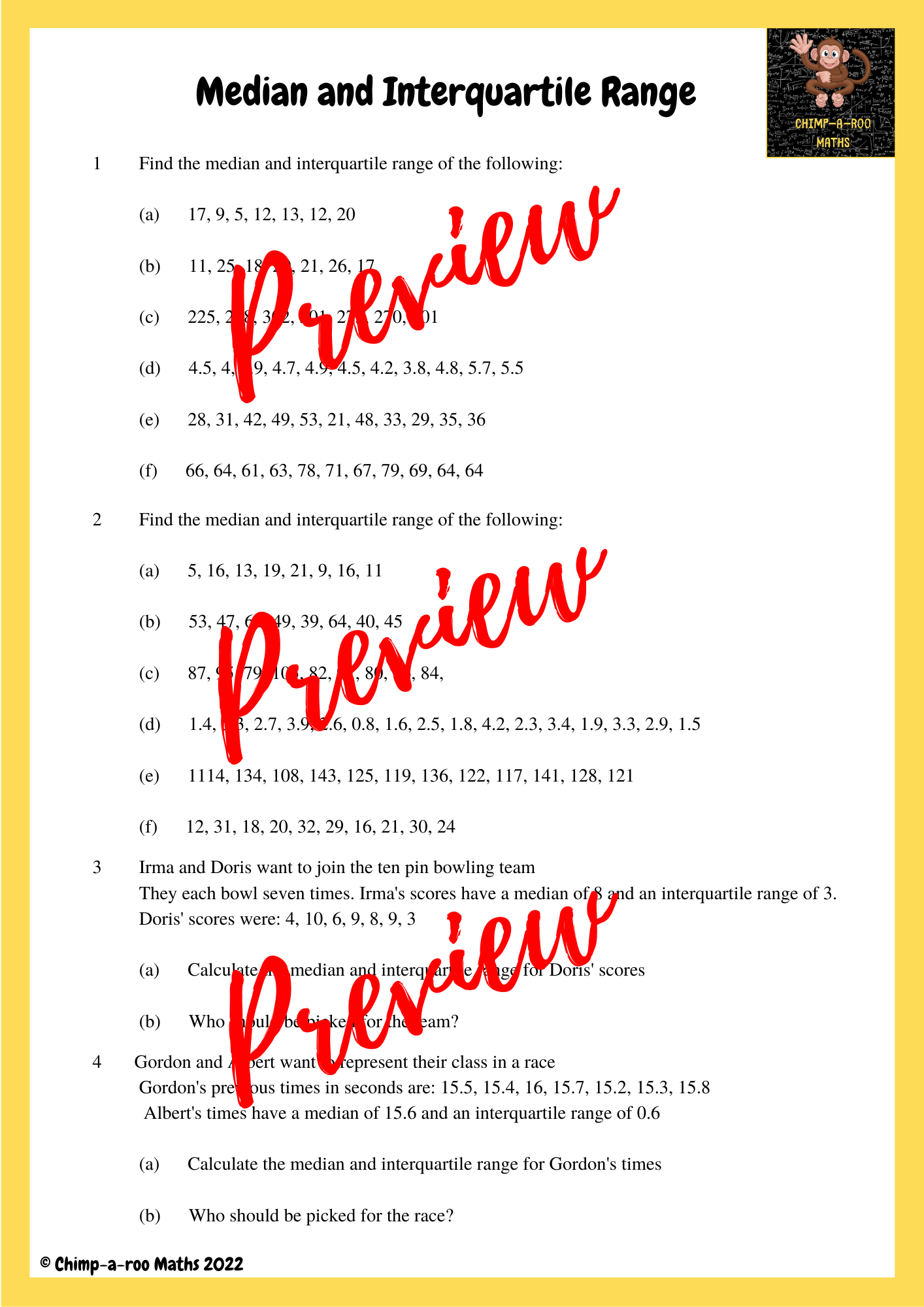 Statistics - Median and Interquartile Range | Teaching Resources