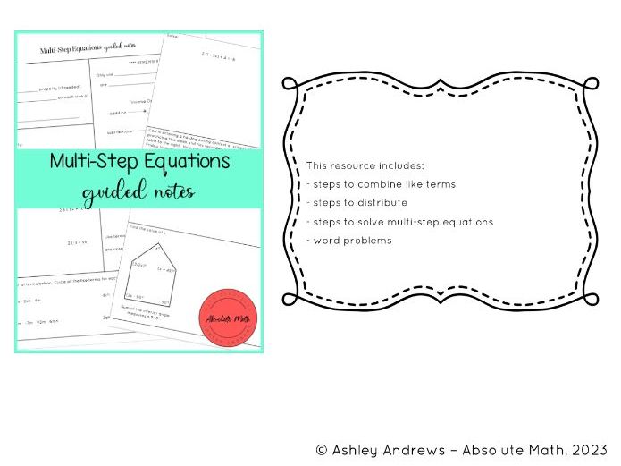 Multi Step Equations Guided Notes Teaching Resources Multi Step Equations Guided Notes Teaching Resources