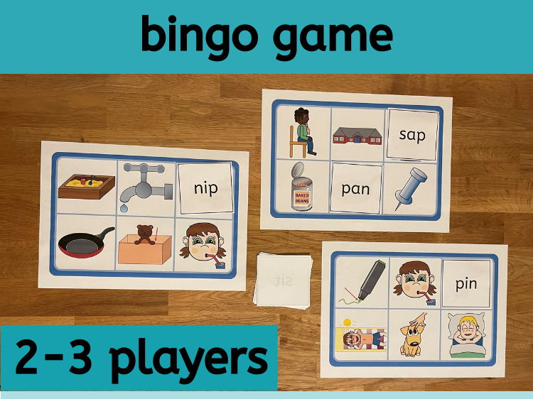 Phonics Phase 2 satpin CVC word Phonics Bingo game (Set 1) | Teaching ...