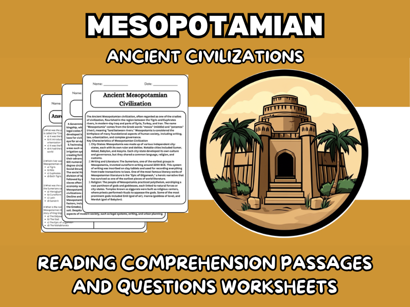 Mesopotamian - Ancient Civilizations Reading Comprehension Passages and ...