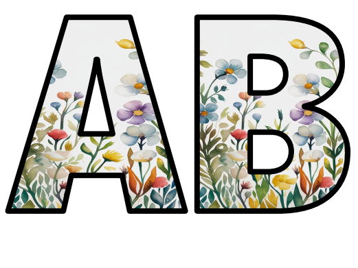 Flowers Design Mural Lettering Set Display Title Letters Numbers Signs ...