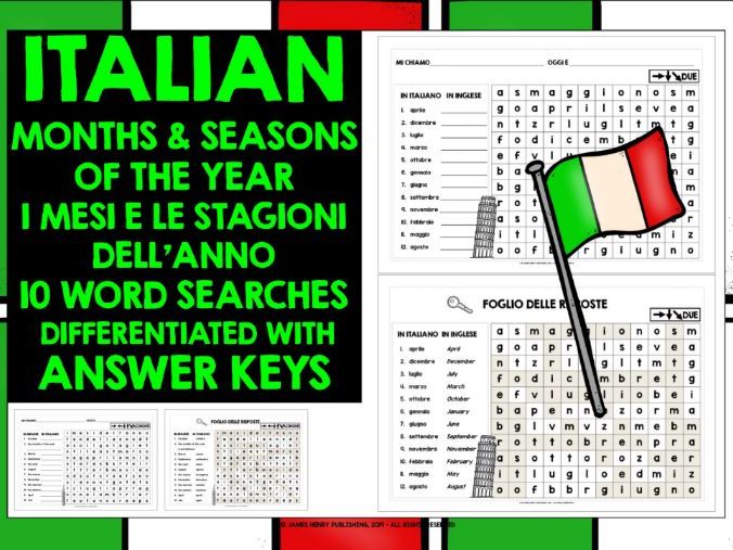 ITALIAN MONTHS SEASONS WORD SEARCHES | Teaching Resources