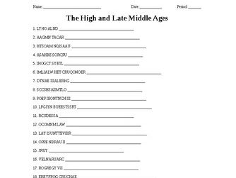 The High and Late Middle Ages Vocabulary Word Scramble for World ...