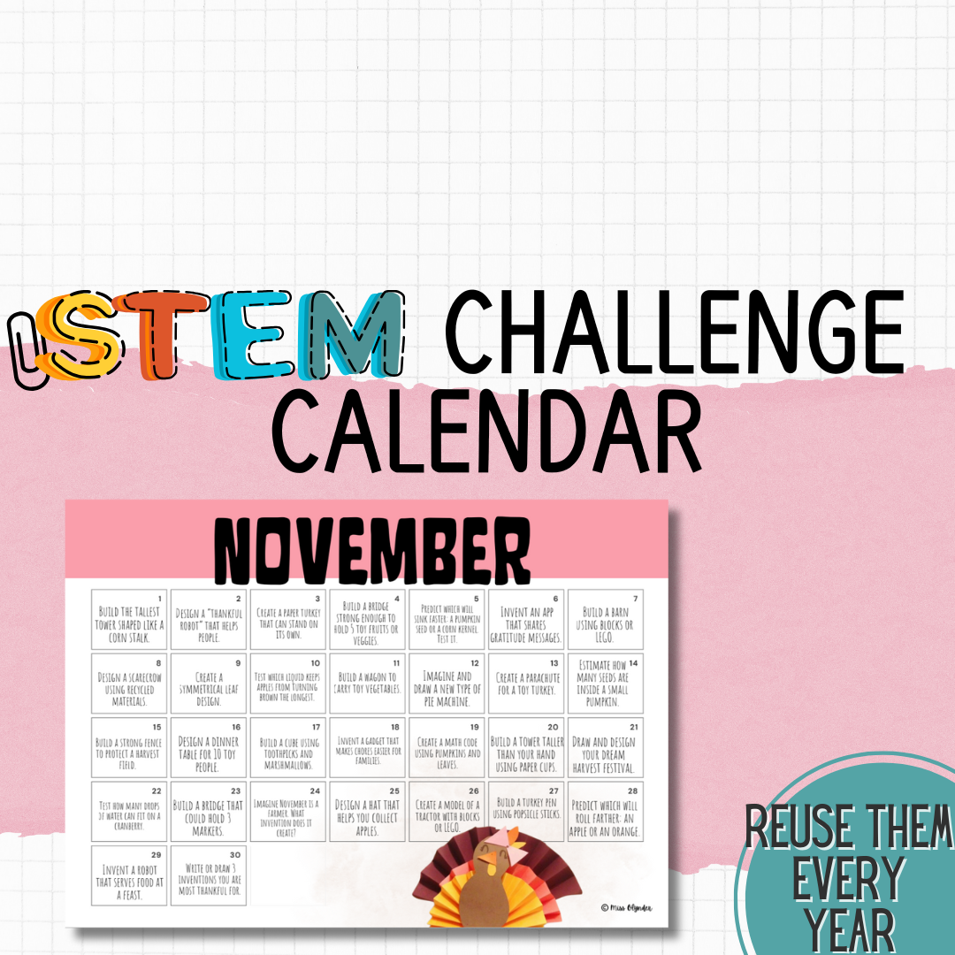 STEM Challenge Calendar – November | Daily STEM Activities for Primary ...