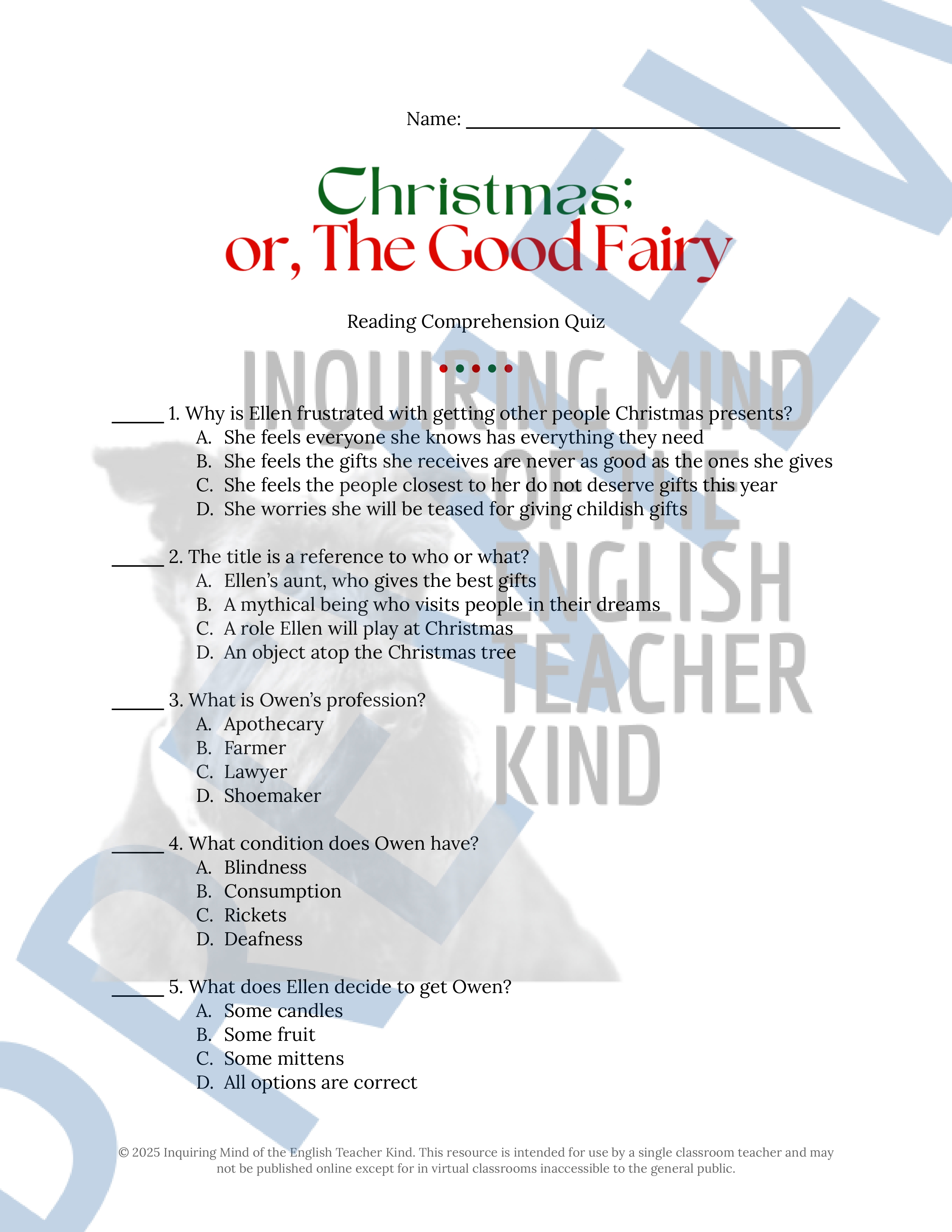 "Christmas; or, The Good Fairy" by Harriet Beecher Stowe Quiz and ...