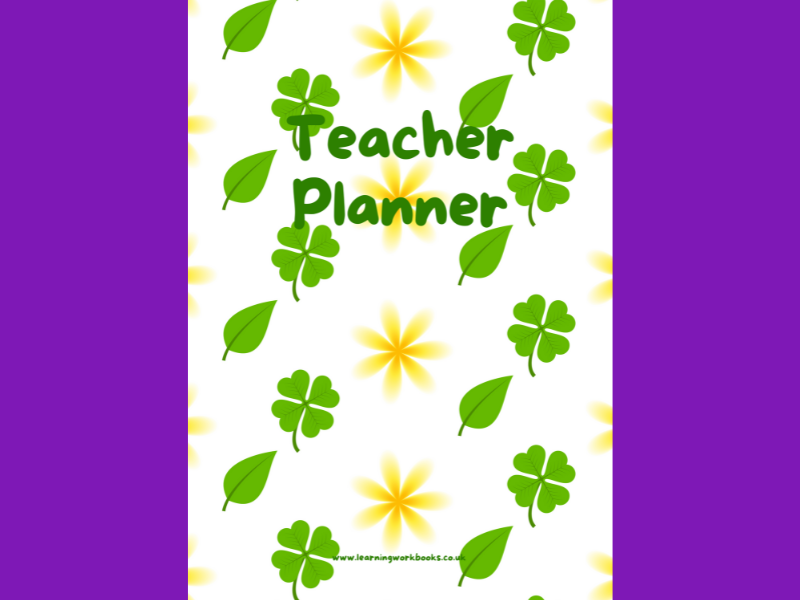 Yellow Flowers and Green Leaves with White Background Teacher Planner ...