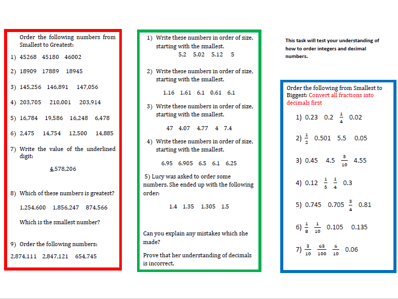 Two Worksheets On Ordering Integers And Decimals Teaching Resources