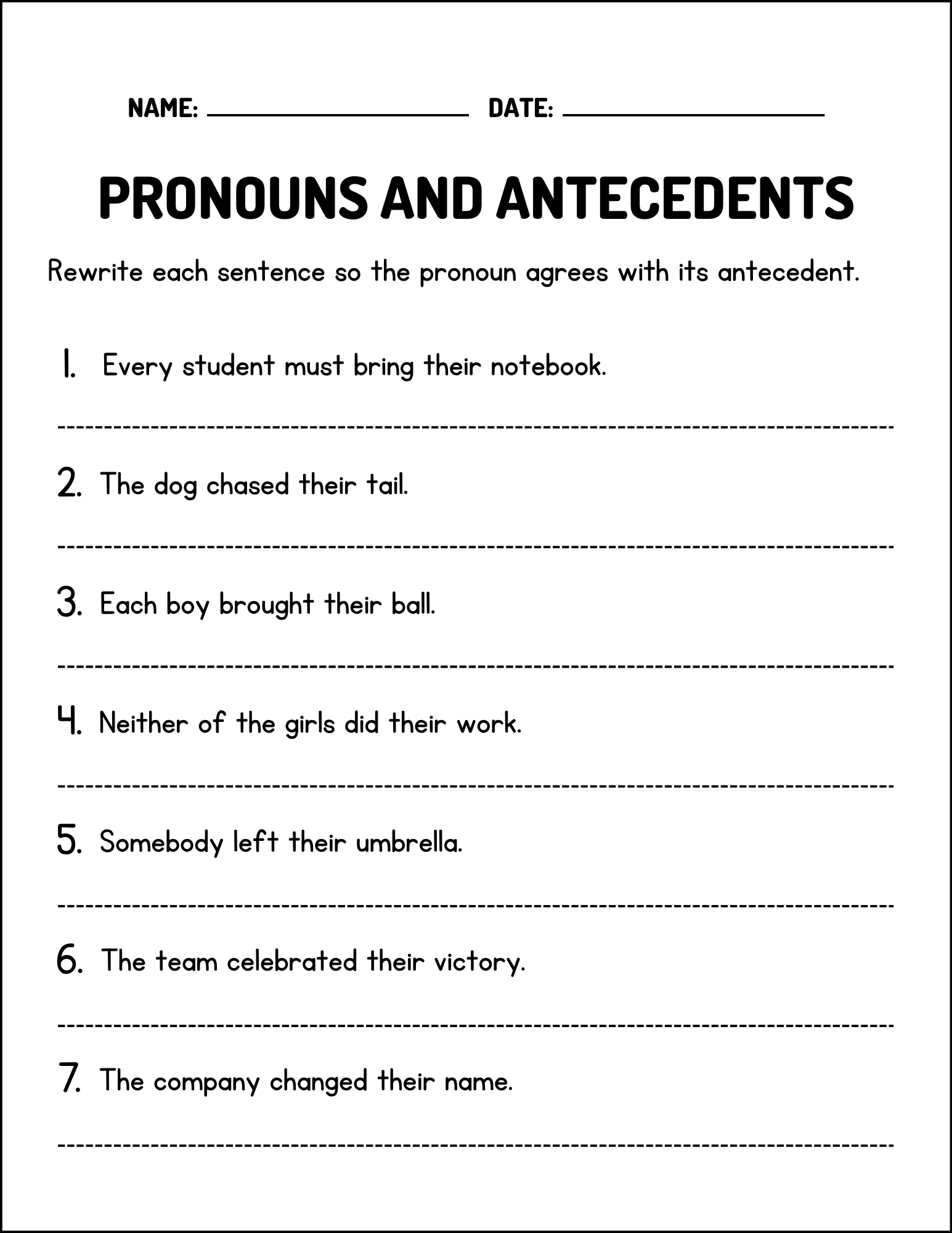 Pronouns and Antecedents Worksheets | Teaching Resources