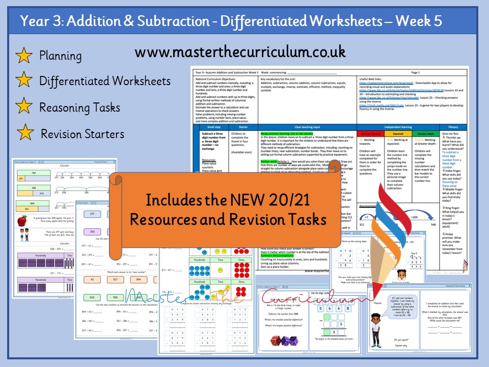 Year 3 – Week 5: Addition And Subtraction Differentiated Worksheets ...