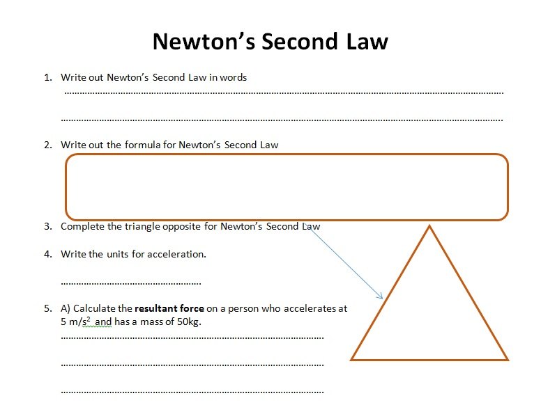 KS4 GCSE Physics Newton s 2nd Law F ma Formula Worksheet With KS4 GCSE Physics Newton s 2nd Law F ma Formula Worksheet With