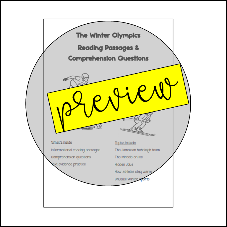 Winter Olympics Reading Comprehension | Non-Fiction Passages for Years ...