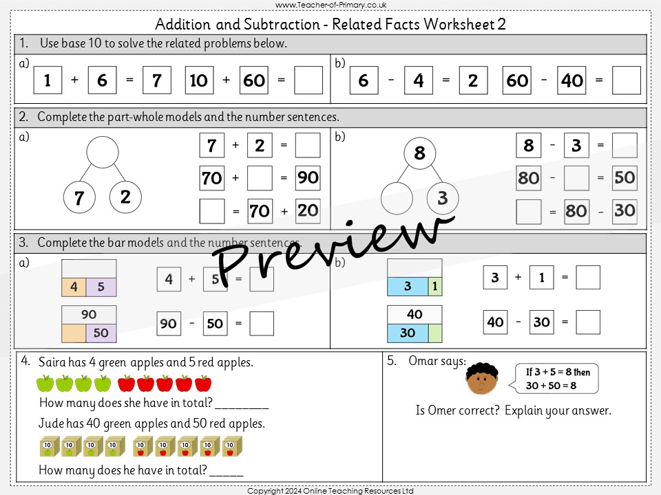 Addition and Subtraction - Related Facts - Year 2 | Teaching Resources