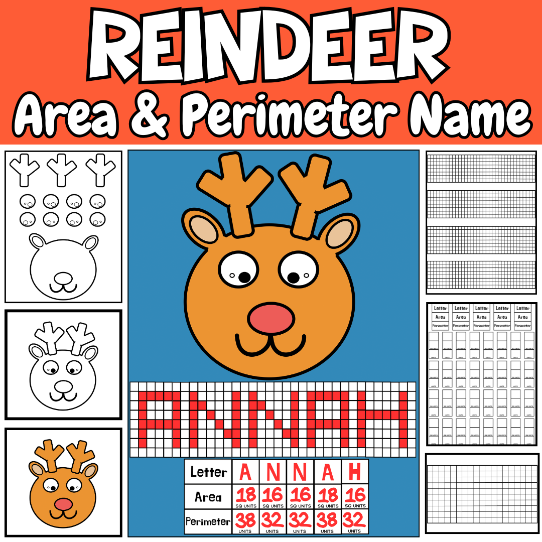 Reindeer Area & Perimeter Name Craft | Winter Christmas Math Activity ...