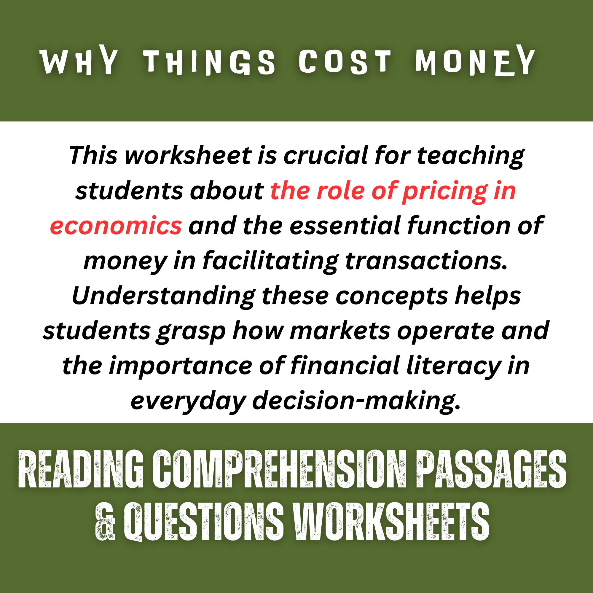 Why Things Cost Money - Economics Reading Worksheet | Teaching Resources