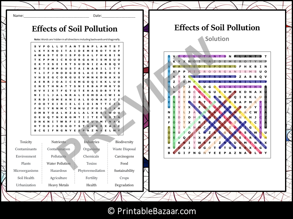 Effects of Soil Pollution Word Search Puzzle Worksheet Activity | Teaching Resources