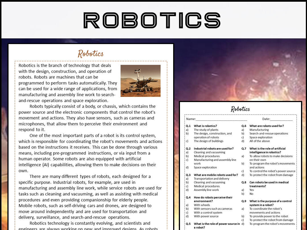 Robotics Reading Comprehension Passage And Questions PDF Teaching