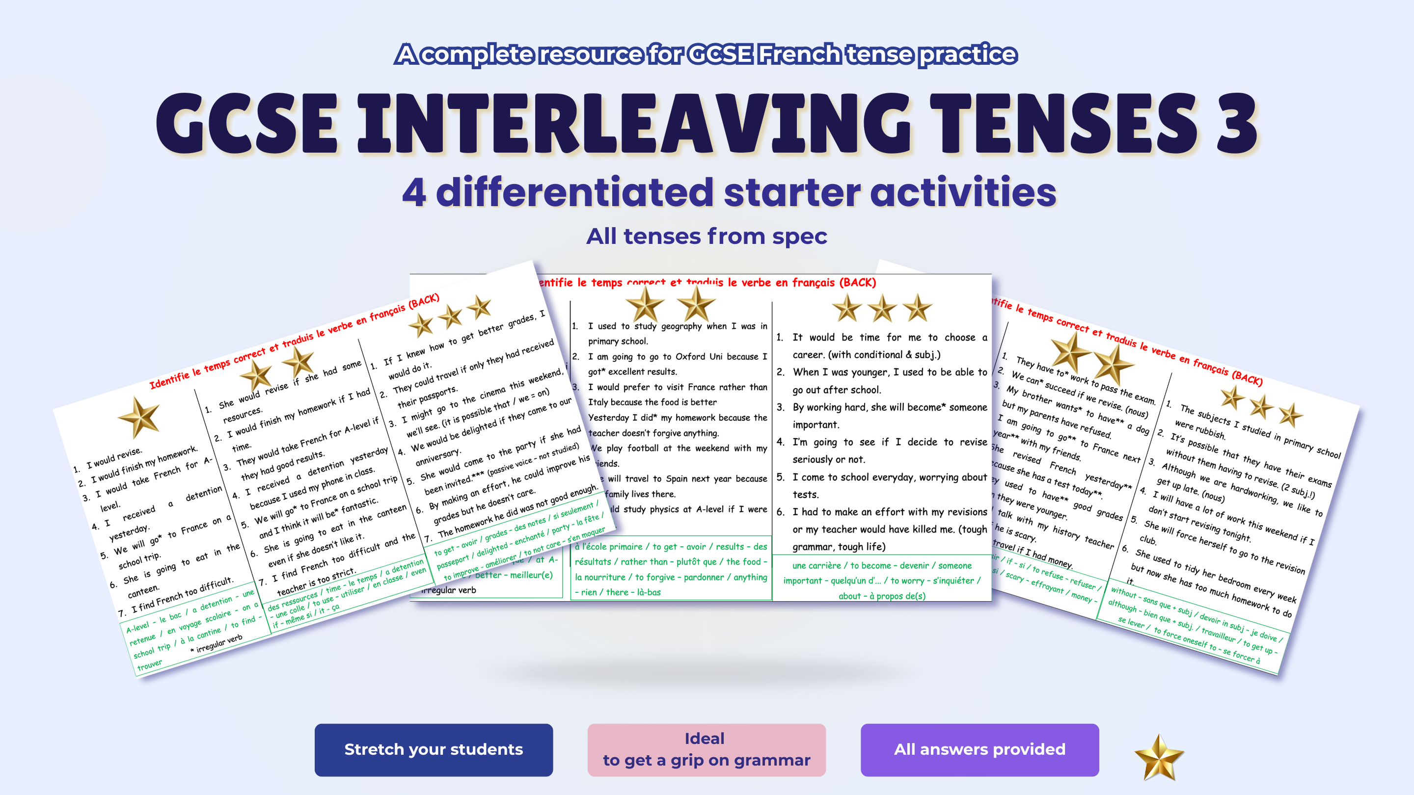 Interleaving tenses – Complete starter bank – French GCSE | Teaching Resources