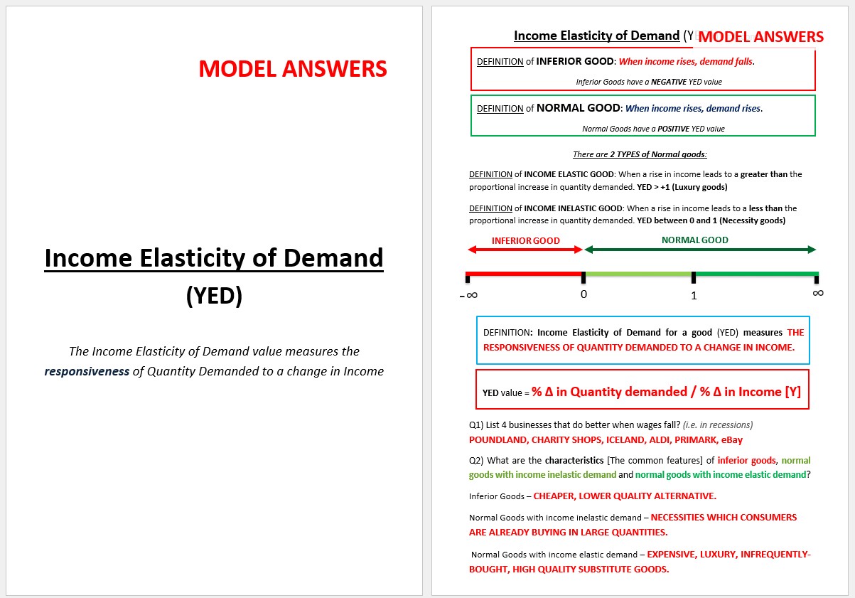 PED, YED, XED & PES Student Booklet / Work Sheets (AQA & EDEXCEL). All ...