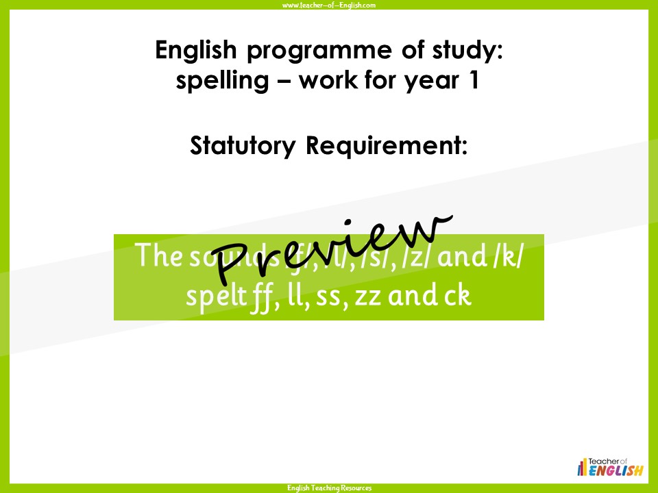 The f, l, s, z and k Sounds Spelt ff, ll, ss, zz and ck - Year 1 ...