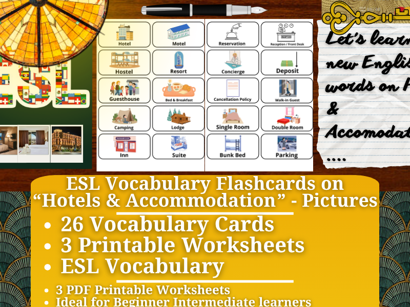 ESL Vocabulary Flashcards - Hotel & Accomodations - Picture | Teaching ...