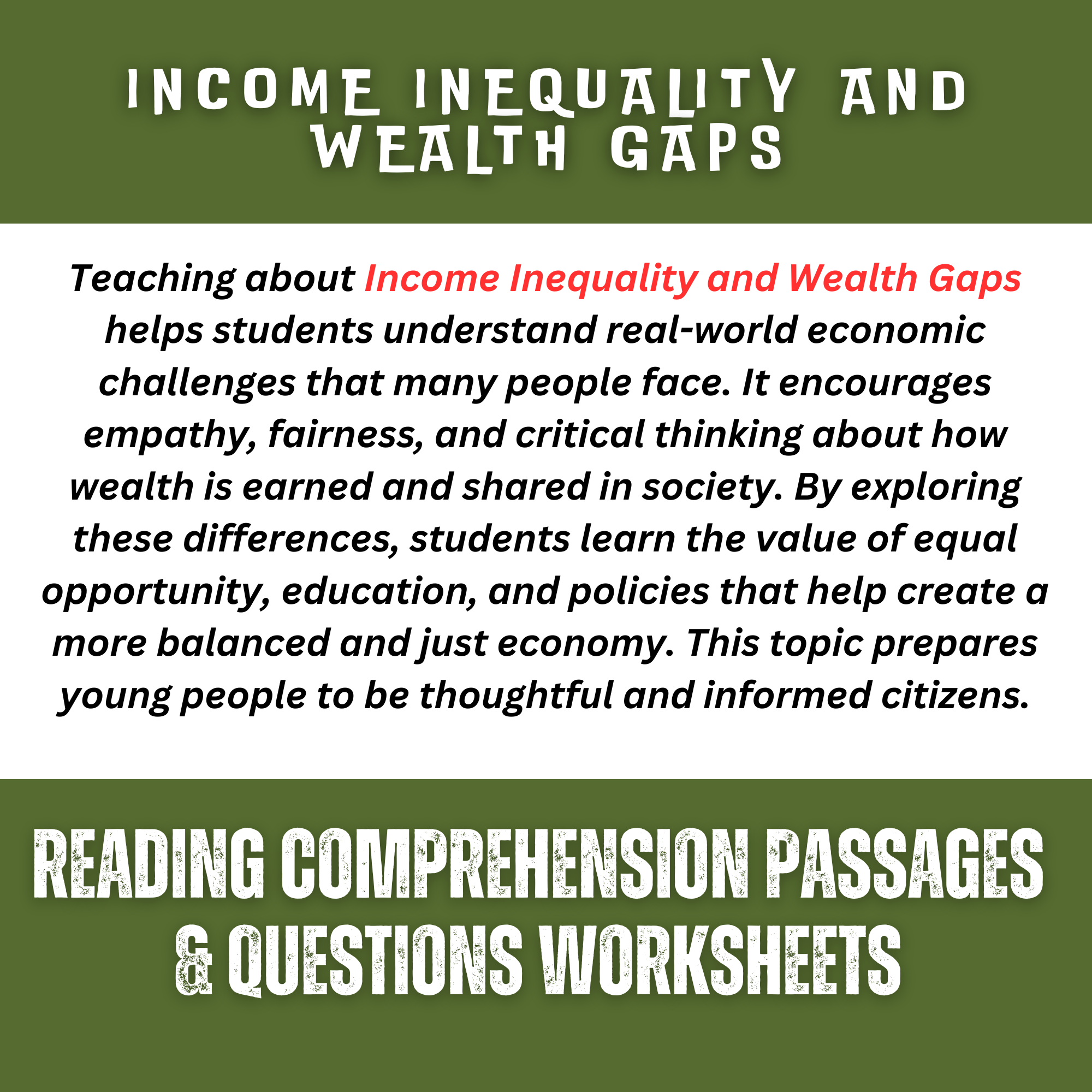 Income Inequality and Wealth Gaps - Economics Reading Worksheet ...