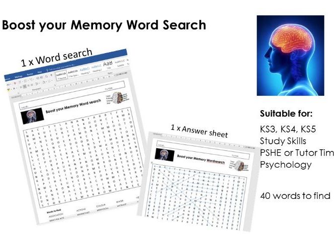 Memory / Memorisation Wordsearch by rsaunders247 | Teaching Resources