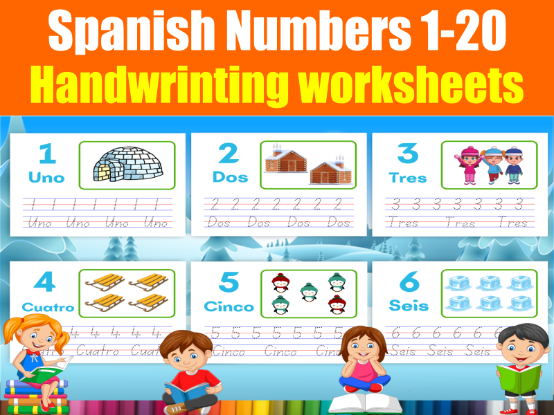 Winter Themed Spanish Numbers Handwriting Worksheet 1 20 For Early Winter Themed Spanish Numbers Handwriting Worksheet 1 20 For Early