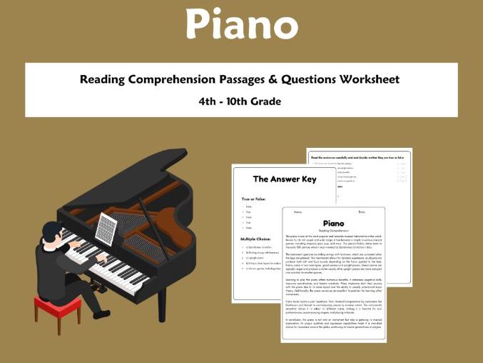 Piano: Reading Comprehension Passages & Questions Worksheets | Teaching ...