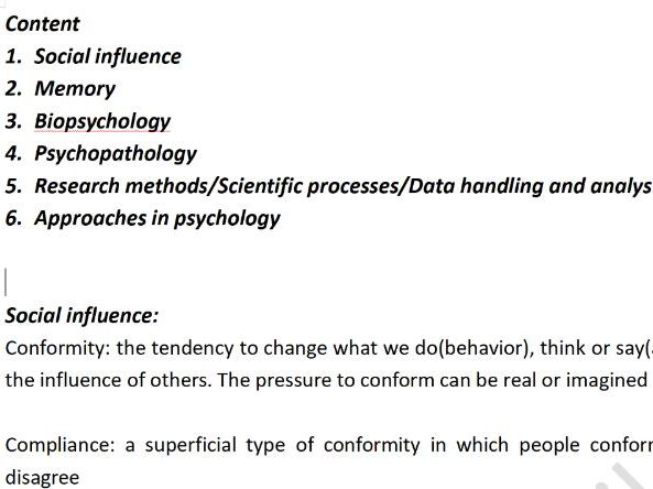 AQA Psychology AS Key Terms&Definition | Teaching Resources