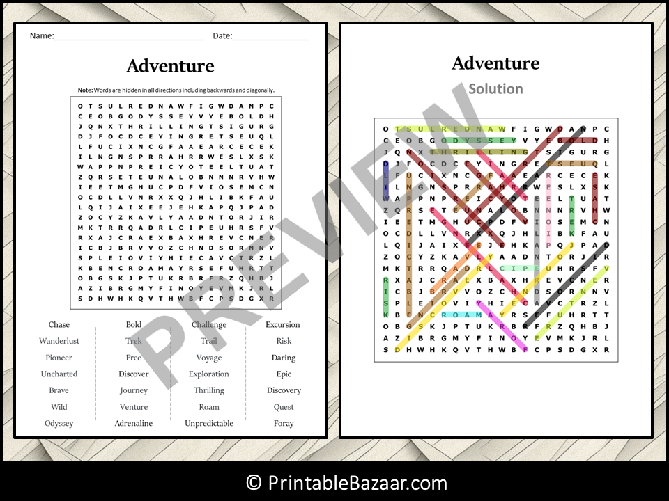 Adventure Word Search Puzzle Worksheet Activity | Teaching Resources