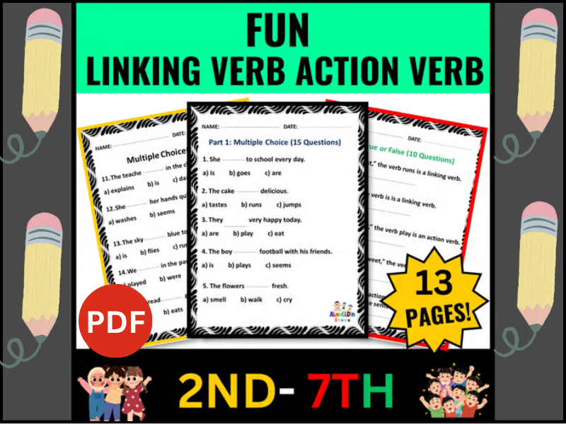 Linking Verb Action Verb Worksheet | Teaching Resources
