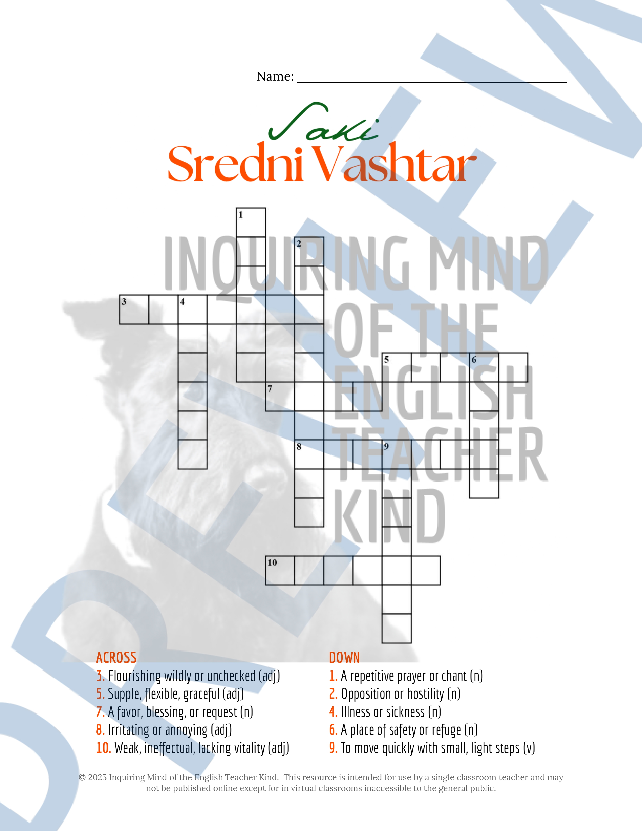 "Sredni Vashtar" by Saki Vocabulary Enrichment Games (Short Story for ...