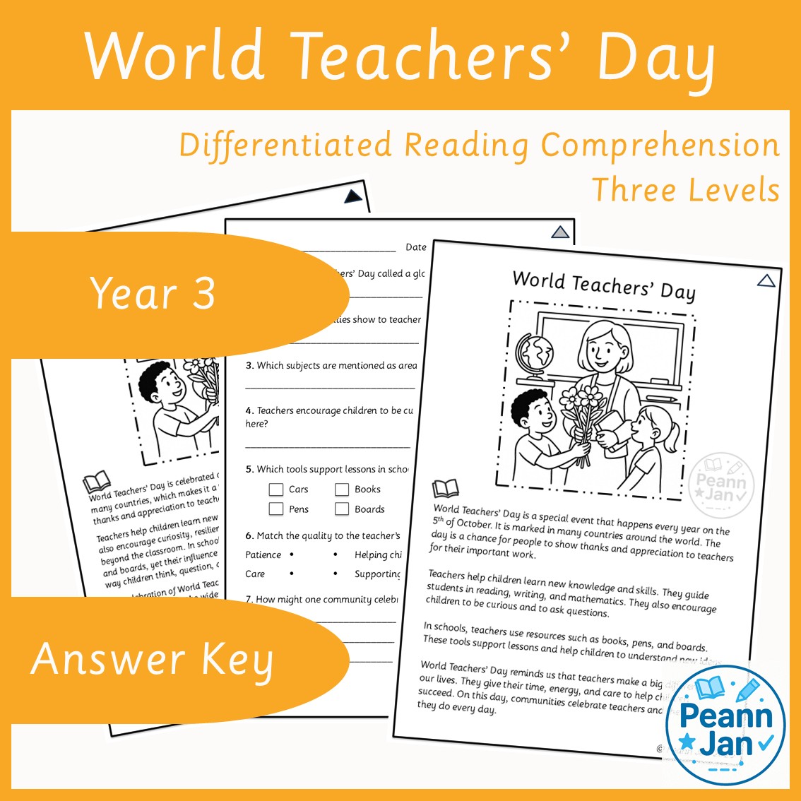 Year 3 Reading Comprehension - World Teachers' Day | Teaching Resources