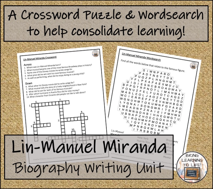Lin-Manuel Miranda Biography Writing Unit | Year 5 or Year 6 | Teaching ...