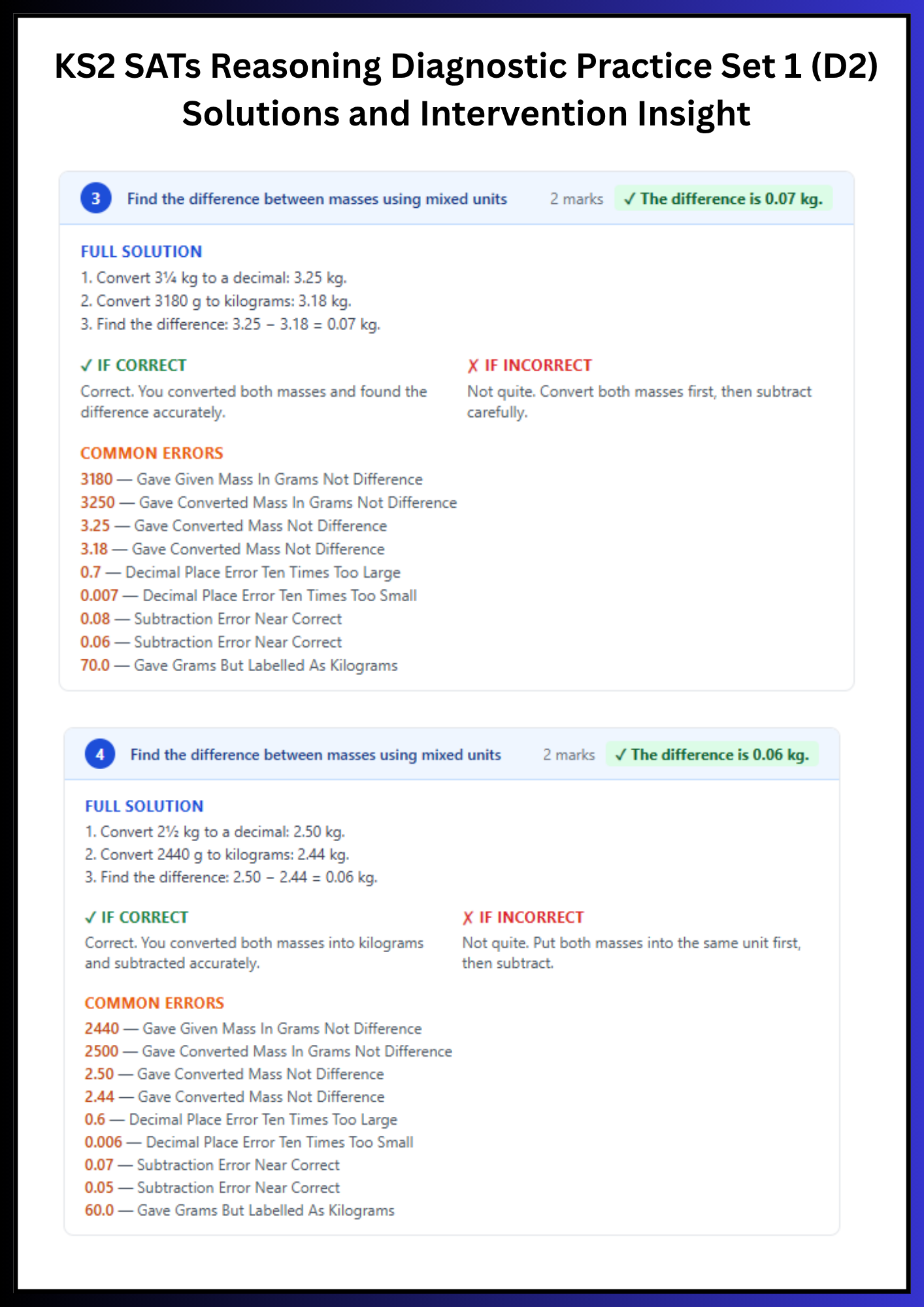 KS2 SATs Reasoning Diagnostic Practice (5Qs Set 1 for D2) with ...