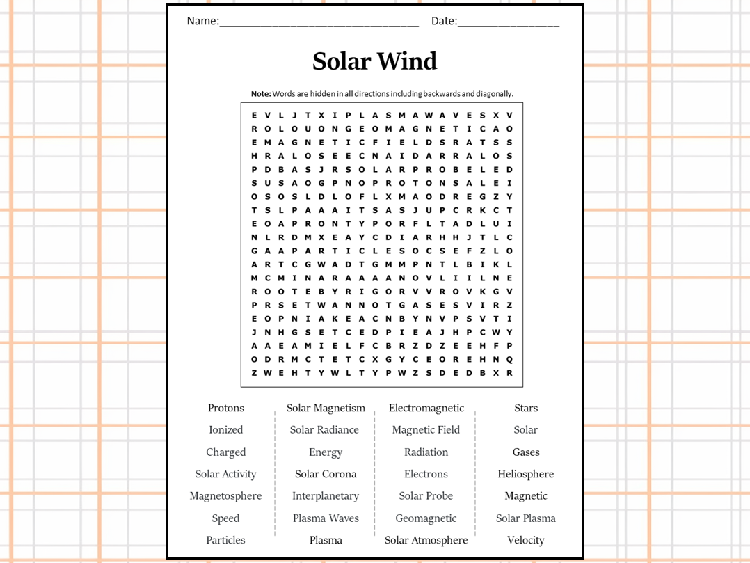 Solar Wind Word Search Puzzle Worksheet Activity | Teaching Resources