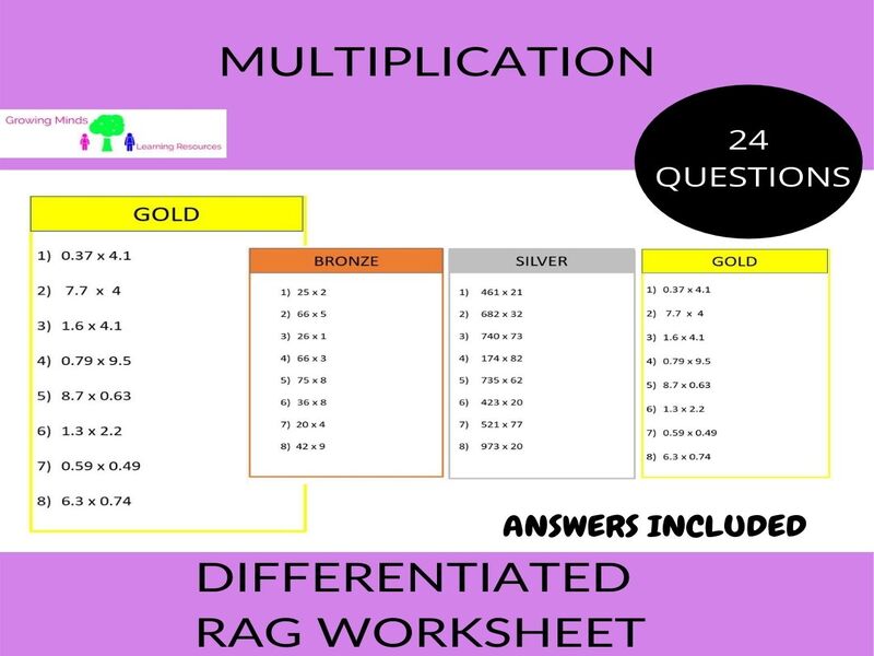Multiplication Differentiated Worksheet Teaching Resources