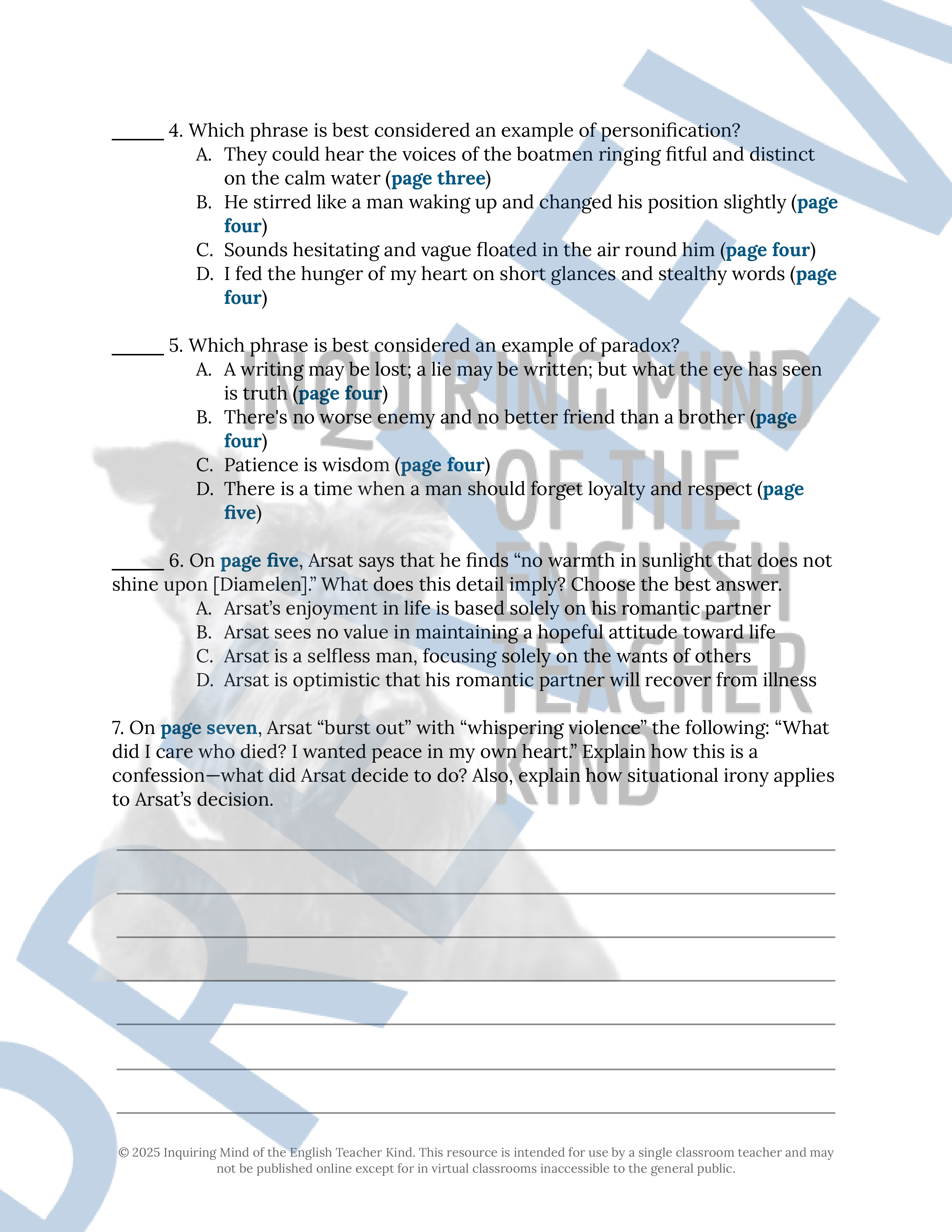 "The Lagoon" by Joseph Conrad Literary Analysis Worksheet | Close ...