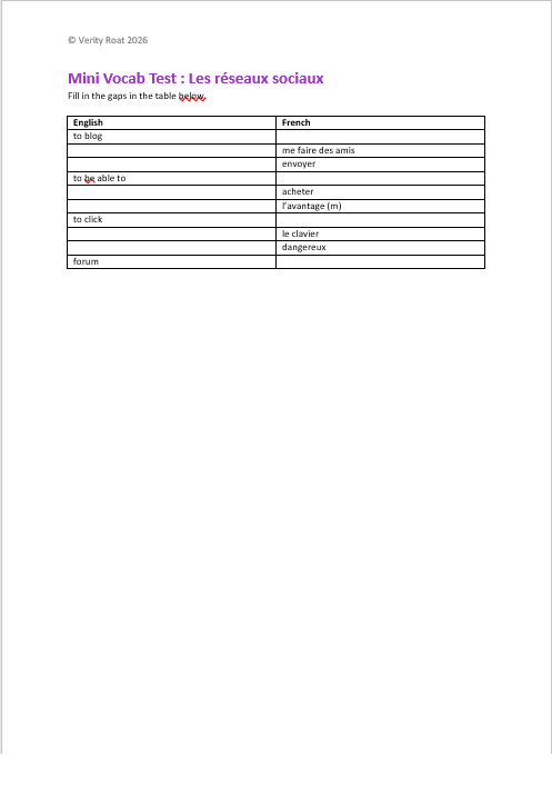 AQA GCSE French Mini Vocab Test - Media and Technology | Teaching Resources