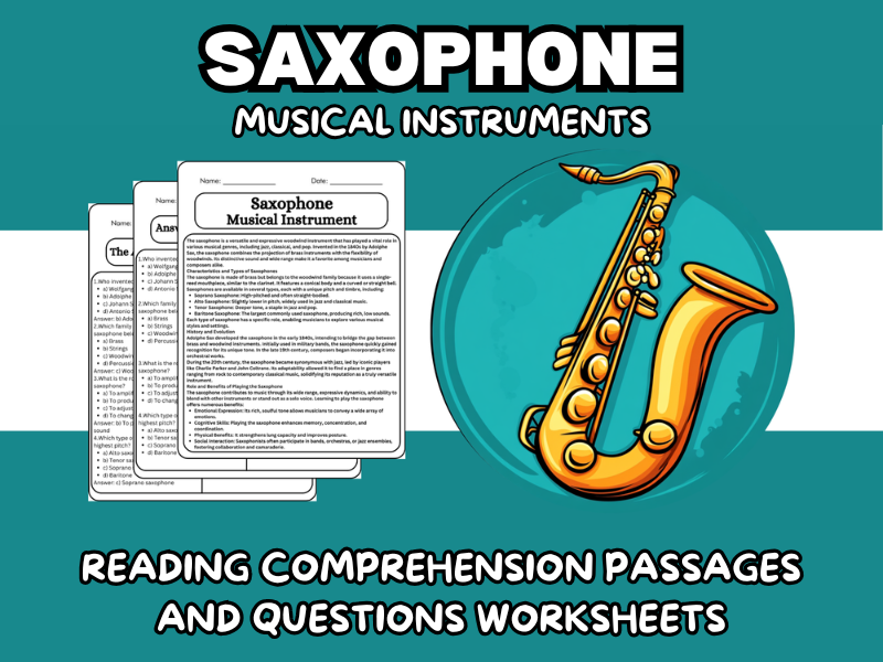 Saxophone - Musical Instruments Reading Comprehension Passages and ...