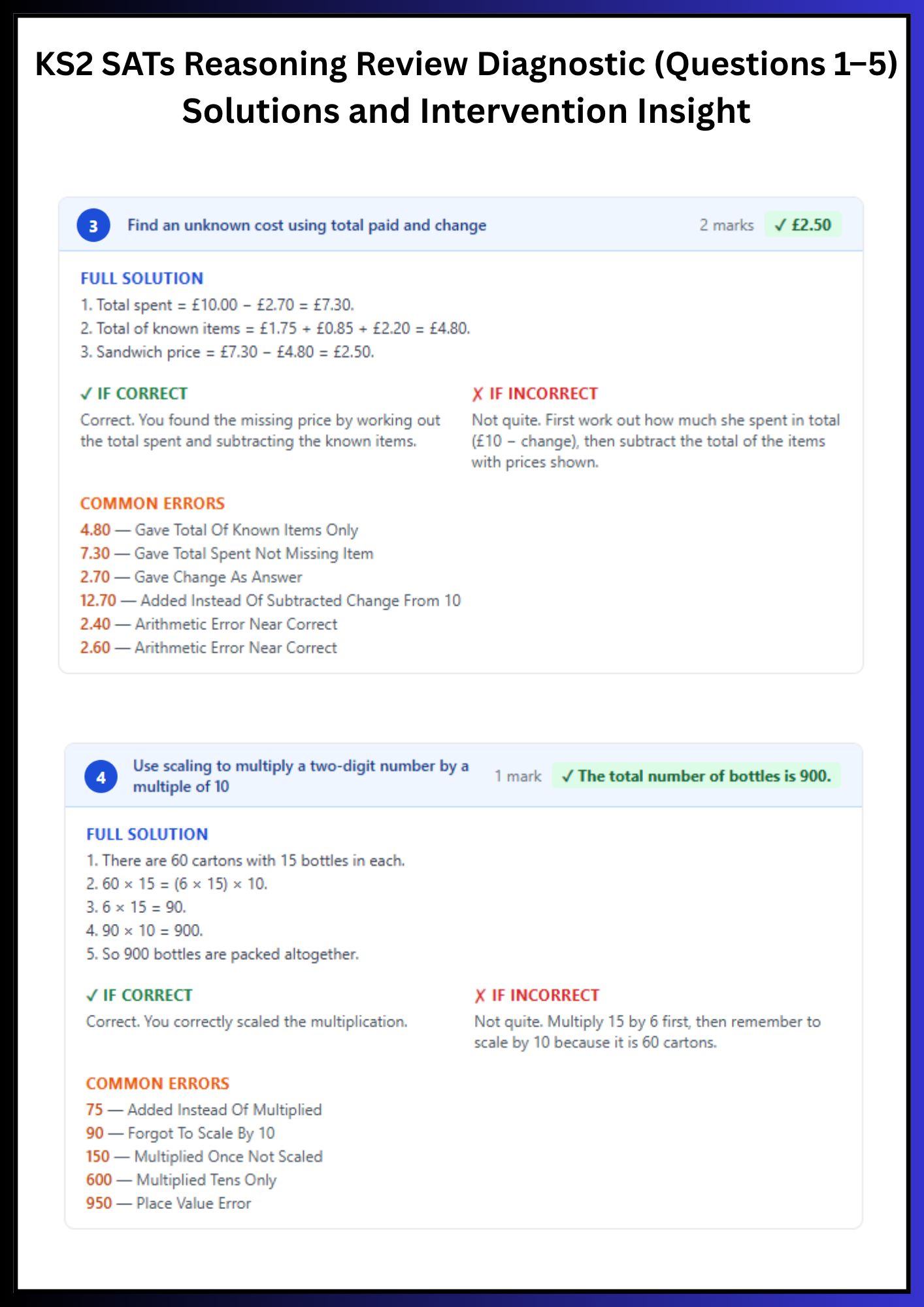 KS2 SATs Reasoning Review Diagnostic (5Qs) Measure Progress After ...