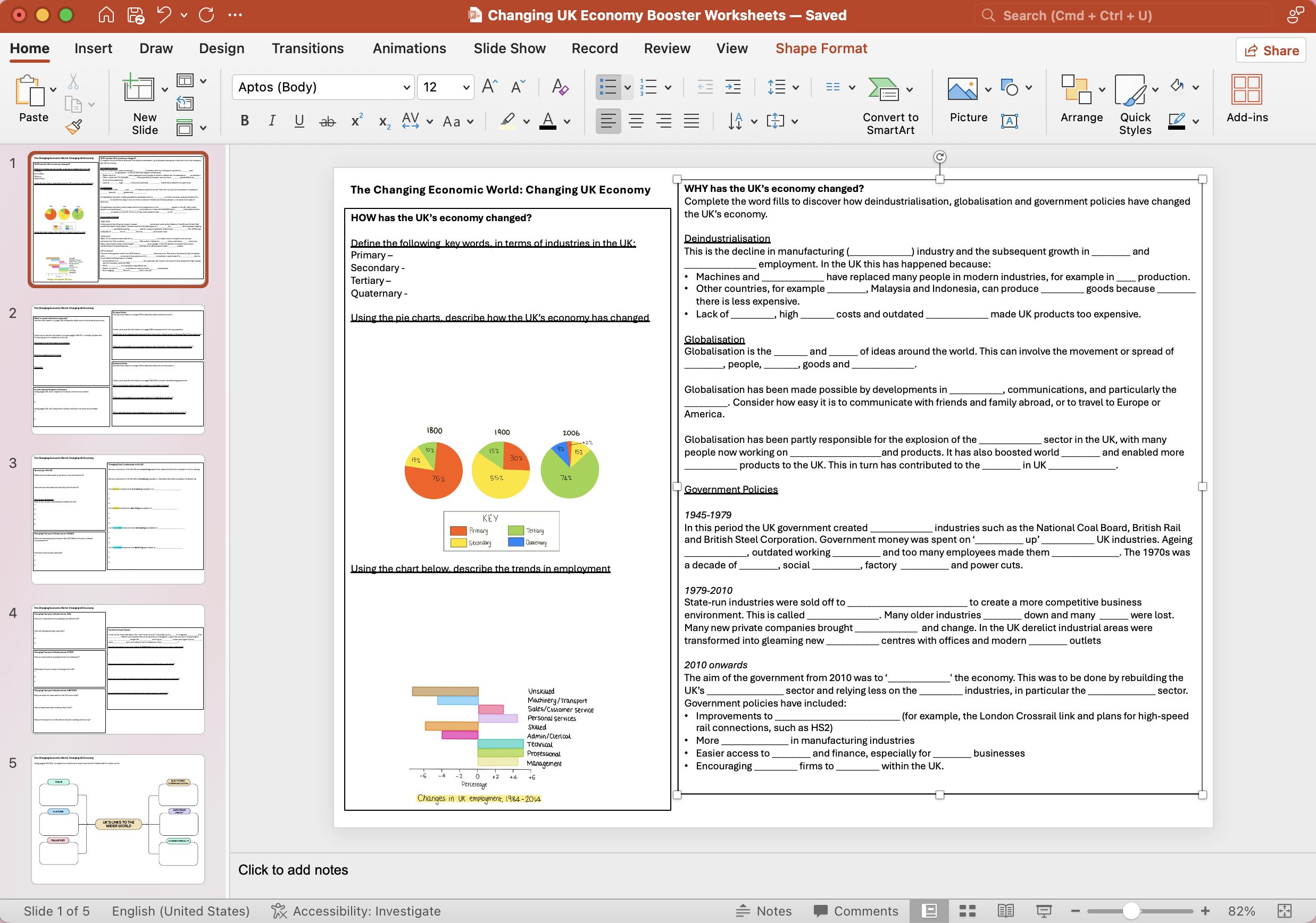 Changing UK Economy Worksheets (AQA GCSE Geography) | Teaching Resources