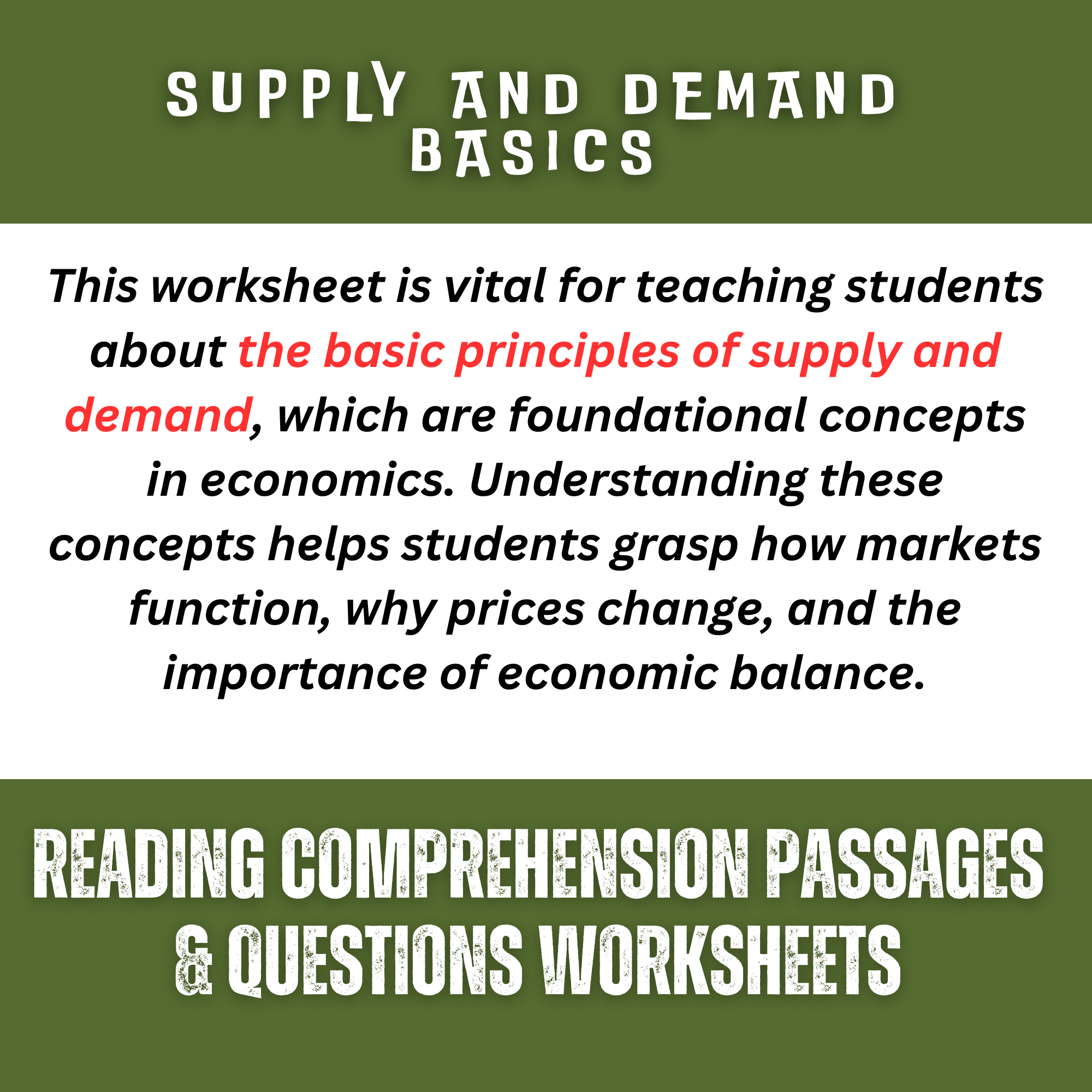 Supply and Demand Basics - Economics Reading Worksheet | Teaching Resources