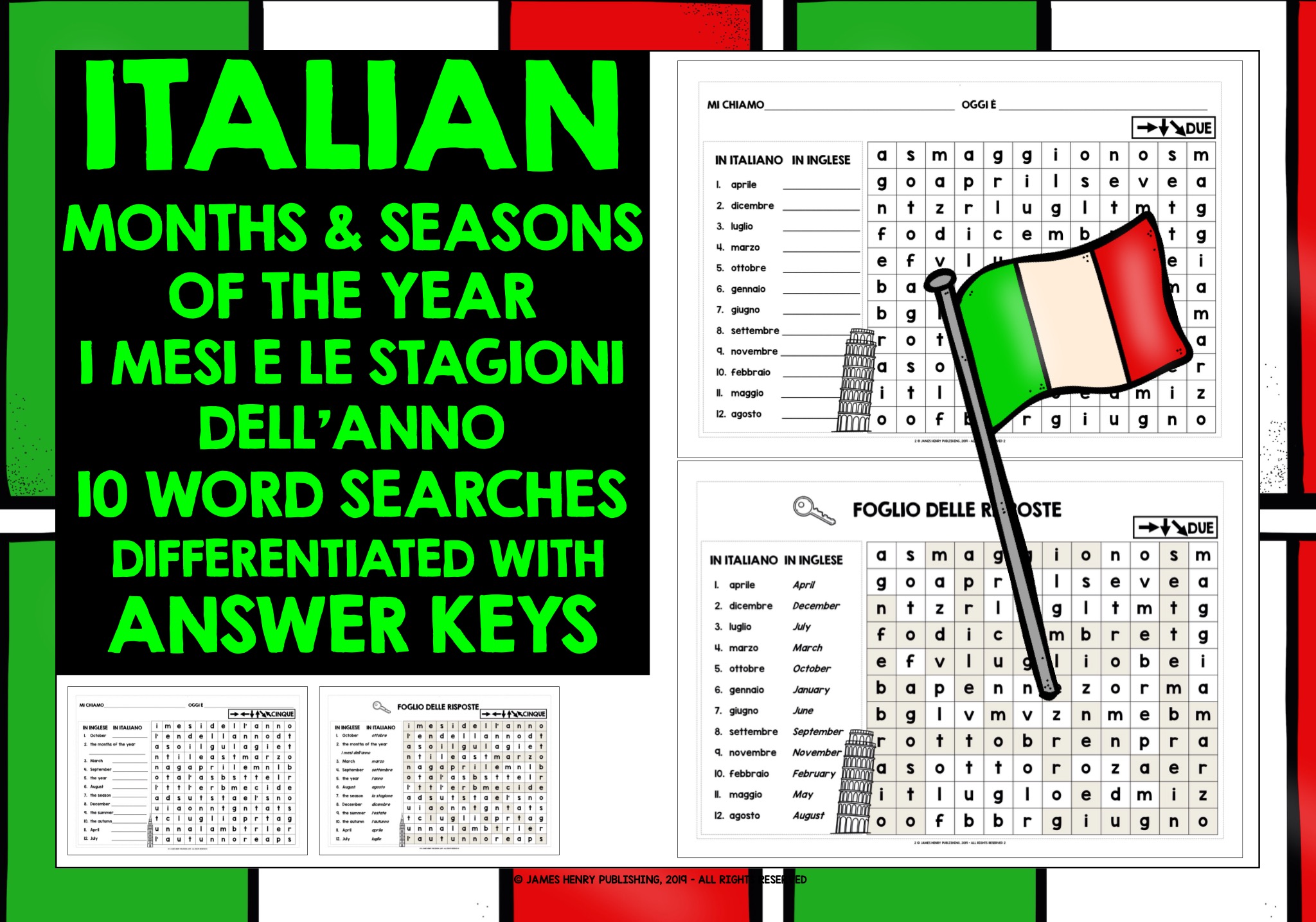 ITALIAN MONTHS SEASONS WORD SEARCHES | Teaching Resources